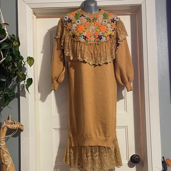 jolly vintage | Dresses | Jolly Vintage Floral Embroidered Mustard ...